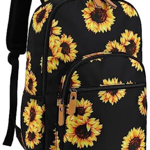 H HIKKER-LINK Sunflower Laptop Backpack for Women Casual Daypack Shoulder Bag Travel Floral Daypack Black