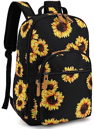 H HIKKER-LINK Sunflower Laptop Backpack for Women Casual Daypack Shoulder Bag Travel Floral Daypack Black