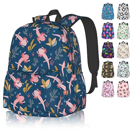 PARN Axolotl Backpack For Women Men, 16.9 Inch Axolotl Laptop Backpack College Bag Cute Travel Backpack