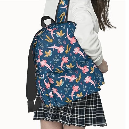 PARN Axolotl Backpack For Women Men, 16.9 Inch Axolotl Laptop Backpack College Bag Cute Travel Backpack