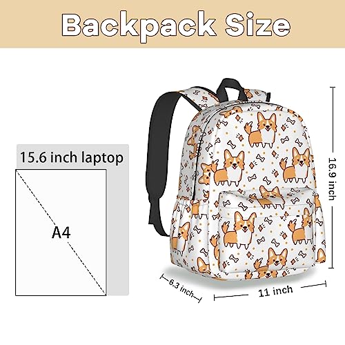 PARN Corgi Backpack For Women Men, 16.9 Inch Corgi Laptop Backpack College Bag Cute Travel Backpack