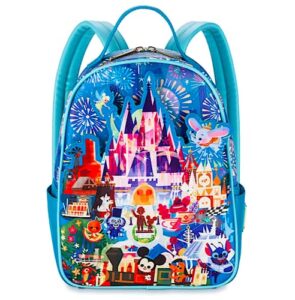 loungefly disney parks by joey chou mini backpack, blue, medium