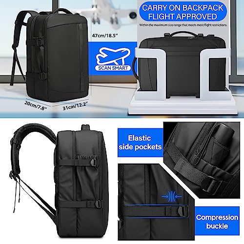 JHORENY Travel Laptop Backpack for Men Flight Approved 30L Carry-On Backpack Waterproof Hand Bags Anti-Theft Business Backpack with USB Charging Port, Fits 15.6 Inch Laptop - Black