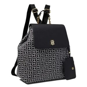 Tommy Hilfiger Maxine II Flap Backpack w/Hangoff Square Monogram Jacquard Black/White One Size