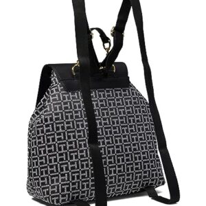 Tommy Hilfiger Maxine II Flap Backpack w/Hangoff Square Monogram Jacquard Black/White One Size