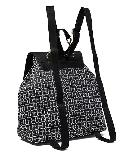 Tommy Hilfiger Maxine II Flap Backpack w/Hangoff Square Monogram Jacquard Black/White One Size