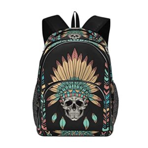 suabo skull with indian feather hat bookbag for students teens girls boys,ethnic backpack schoolbag rucksack travel bag laptop backpacks for elementary kindergarten college