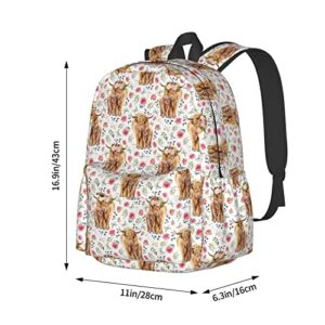 Zisqerts Highland Cow Backpack 16 Inches Lightweight Travel Laptop Backpack