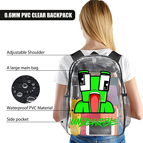 Cejburw Game Clear Backpack Waterproof Transparent Bookbag Heavy Duty See Through PVC Daypack for Boys Girls