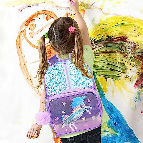 UFNDC 3PCS Unicorn Backpack, 16”Kids Sequin Bookbag for Girls with Lunch Box, School Bag for Elementary Toddler