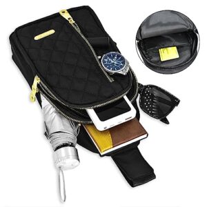 Aisijimo Mini Crossbody Sling Bag with Diamond Checkered pattern and Gold zipper for Women and Men(Black)