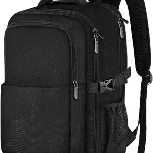 Lekakii Backpack for Traveling On Airplane, Travel Backpack for Women Men, 45L Nylon 600D Waterproof Carry On Backpack, Personal Item Laptop Backpack Black