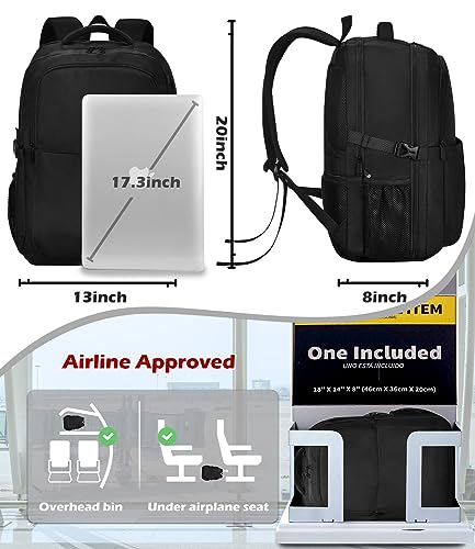 Lekakii Backpack for Traveling On Airplane, Travel Backpack for Women Men, 45L Nylon 600D Waterproof Carry On Backpack, Personal Item Laptop Backpack Black