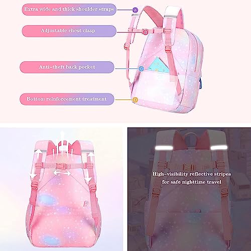 Hcveucn Kawaii Backpack Pink Girls School Backpacks Starry Rainbow Backpack Cute Bookbag Elementary School Laptop Backpack Travel Bag (Pink,16.5Inch)