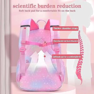 Hcveucn Kawaii Backpack Pink Girls School Backpacks Starry Rainbow Backpack Cute Bookbag Elementary School Laptop Backpack Travel Bag (Pink,16.5Inch)