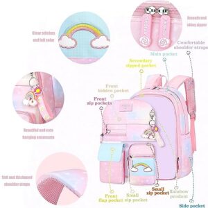 Hcveucn Kawaii Backpack Pink Girls School Backpacks Starry Rainbow Backpack Cute Bookbag Elementary School Laptop Backpack Travel Bag (Pink,16.5Inch)