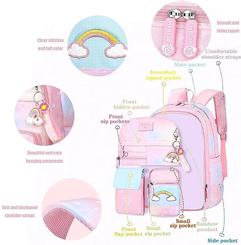 Hcveucn Kawaii Backpack Pink Girls School Backpacks Starry Rainbow Backpack Cute Bookbag Elementary School Laptop Backpack Travel Bag (Pink,16.5Inch)