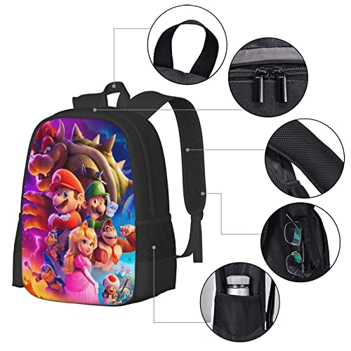 FNASFIA Super Cute Bros Backpack Pencil Case Lunch Bag 3 Piece Set Cartoon Backpack Boys And Girls' Backpack 3D Backpack