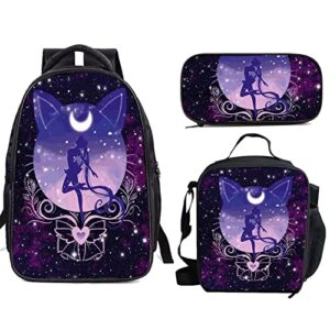 giuda anime backpack set cartoon school bags cosplay trip bag (backpack,lunch box pencil case 3 in 1)