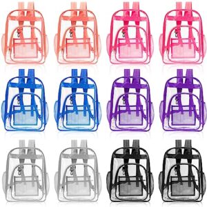 sadnyy 12 pcs clear backpack bulk heavy duty stadium approved transparent bookbag pvc see through bag for school work concert(multicolor)