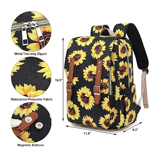 Kouxunt Sunflower Laptop Backpack for Women Girls, 15.6 inch College School Backpacks Travel Casual Daypack