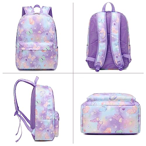 YCBB Kids Backpacks for Girls Butterfly School Bookbags Set with Lunch Tote Bag Lightweight Preschool Kindergarten Elementary School Backpacks