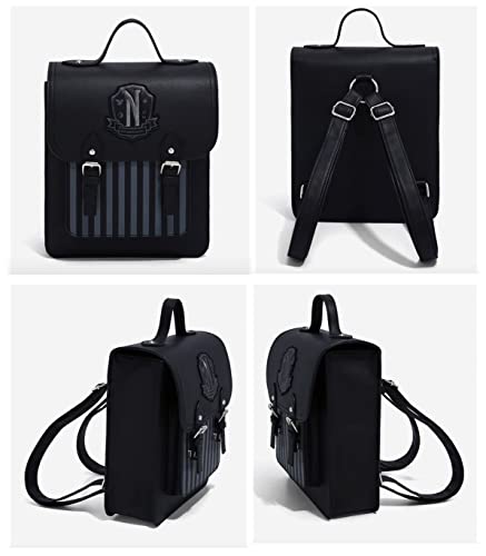 CLESUZ Wednesday Backpack Vintage Black Leather Backpack with Adjustable Shoulder Straps and Trendy Keychains Preppy Y2K Gothic Academy Backpack (GreyStripes)