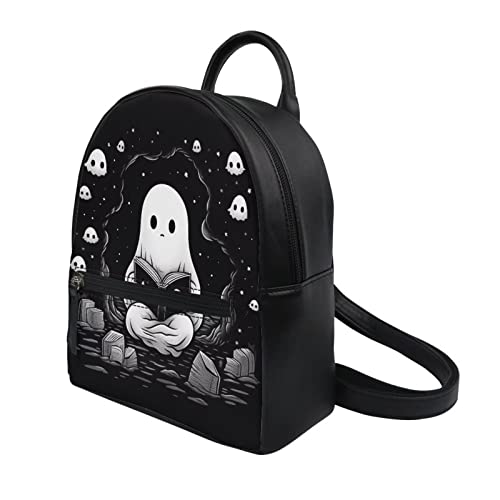 Showudesigns Ghost Purse for Teen Girls Backpack Mini Handbag for Women Gifts Shoulder Bags Casual Daypack with Zipper Cute Handbag Tote Black Skull Halloween Gifts