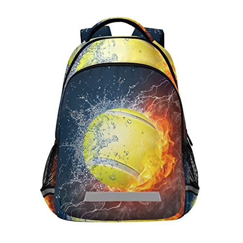 BOENLE Tennis Ball Fire Water Backpack for Boys Girls Bookbag 3-5th Grade Elementary School Bag Kids Travel Rucksack