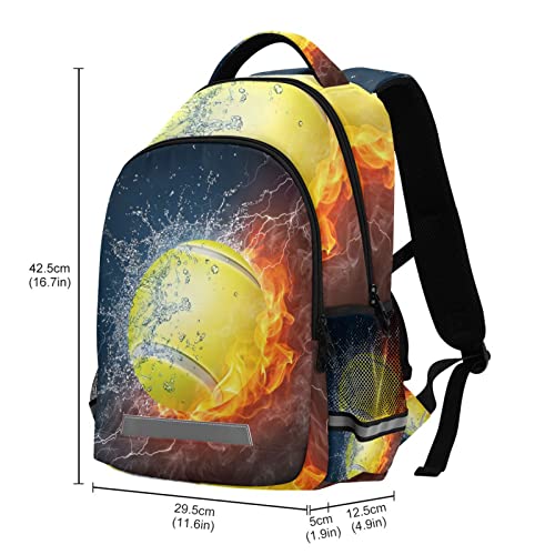 BOENLE Tennis Ball Fire Water Backpack for Boys Girls Bookbag 3-5th Grade Elementary School Bag Kids Travel Rucksack