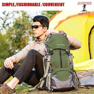 ALFREVER 70L Hiking Backpack, Waterproof Camping Essentials Bag, Lightweight Hiking Backpacking Back Outdoor Travel Pack (Forest green)