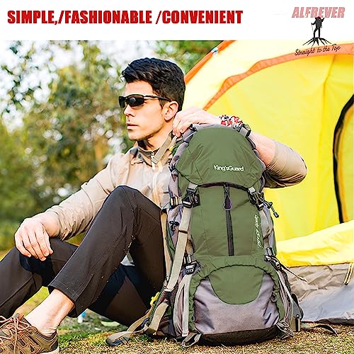 ALFREVER 70L Hiking Backpack, Waterproof Camping Essentials Bag, Lightweight Hiking Backpacking Back Outdoor Travel Pack (Forest green)