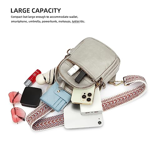 Cynure Women's Vegan Leather Sling Bag Packs Small Zipper Crossbody Chest Backpacks, Light-Grey