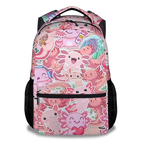 COOPASIA Axolotl Backpack for Girls Boys, 16 Inch Axolotl Theme Bookbag with Adjustable Straps, Durable, Lightweight