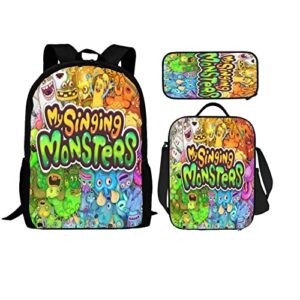 fleiyd cartoon game 3 piece backpack casual lightweight travel bag with pencil case lunch bag backpack combo unisex