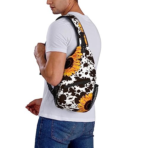 UTKHCYW Cow Print Sunflower Crossbody Sling Backpack, Brown Cow Print Bag Gifts Ideal, Single Shoulder Bag for Travel, Hiking, and Daily Use