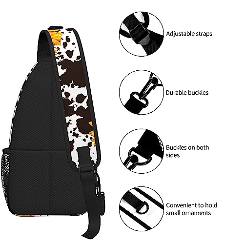 UTKHCYW Cow Print Sunflower Crossbody Sling Backpack, Brown Cow Print Bag Gifts Ideal, Single Shoulder Bag for Travel, Hiking, and Daily Use