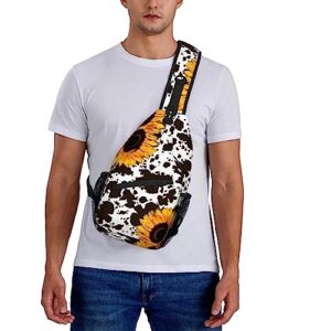 UTKHCYW Cow Print Sunflower Crossbody Sling Backpack, Brown Cow Print Bag Gifts Ideal, Single Shoulder Bag for Travel, Hiking, and Daily Use