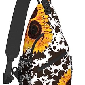 UTKHCYW Cow Print Sunflower Crossbody Sling Backpack, Brown Cow Print Bag Gifts Ideal, Single Shoulder Bag for Travel, Hiking, and Daily Use