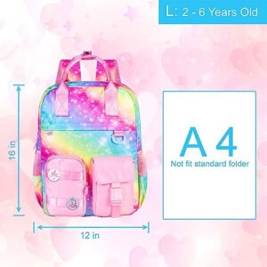 CCJPX Backpacks for Girls, 16 inch Kids Rainbow Bookbag for Elementary School Toddler Kindergarten Preschool