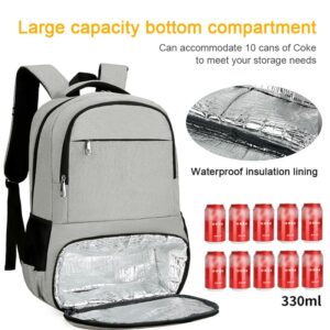 Lunch Backpack, Insulated Cooler Backpack Fits 15.6 Inch Laptop, Water-Resistant Backpack with USB Charging Port for Men, for Work Beach Camping Picnics Hiking,Light Grey