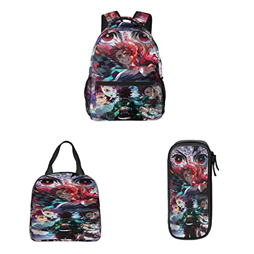 Nrmrqz Anime Backpack Set, 3d Printed Travel Backpack Set Of 3, Lightweight Casual Backpack With Lunch Bag