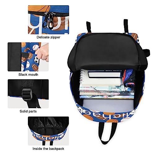 Vnurnrn Football Baseball Customized Kids Backpack Sets with Lunch Box Student School Bag Bookbag Set for Boys Girls Daypack for Traveling Laptop