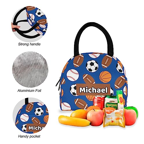 Vnurnrn Football Baseball Customized Kids Backpack Sets with Lunch Box Student School Bag Bookbag Set for Boys Girls Daypack for Traveling Laptop