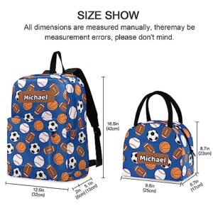 Vnurnrn Football Baseball Customized Kids Backpack Sets with Lunch Box Student School Bag Bookbag Set for Boys Girls Daypack for Traveling Laptop