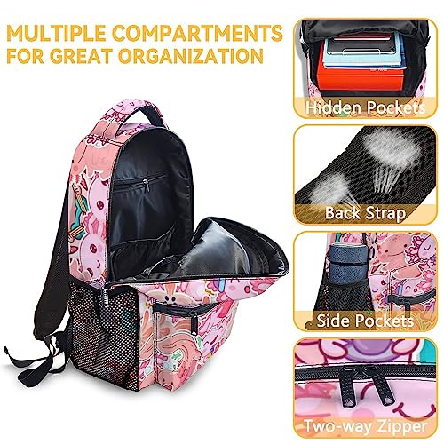 CUNEXTTIME Axolotl Backpack for Girls Boys, 16 Inch Cute Bookbag with Large Capacity, Durable Lightweight Travel Laptop School Bags with Adjustable Straps