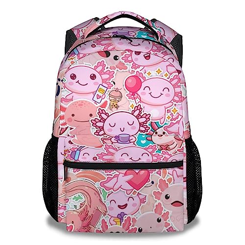 CUNEXTTIME Axolotl Backpack for Girls Boys, 16 Inch Cute Bookbag with Large Capacity, Durable Lightweight Travel Laptop School Bags with Adjustable Straps