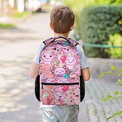 CUNEXTTIME Axolotl Backpack for Girls Boys, 16 Inch Cute Bookbag with Large Capacity, Durable Lightweight Travel Laptop School Bags with Adjustable Straps