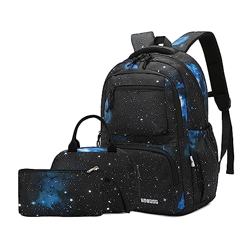 Armbq 3Pcs Galaxy Kids Backpack for Boys with Lunch Box Elementary Casual Bookbag Lightweight Water Resistant School Bags for Teens