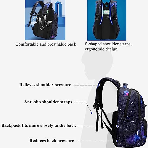 Armbq 3Pcs Galaxy Kids Backpack for Boys with Lunch Box Elementary Casual Bookbag Lightweight Water Resistant School Bags for Teens